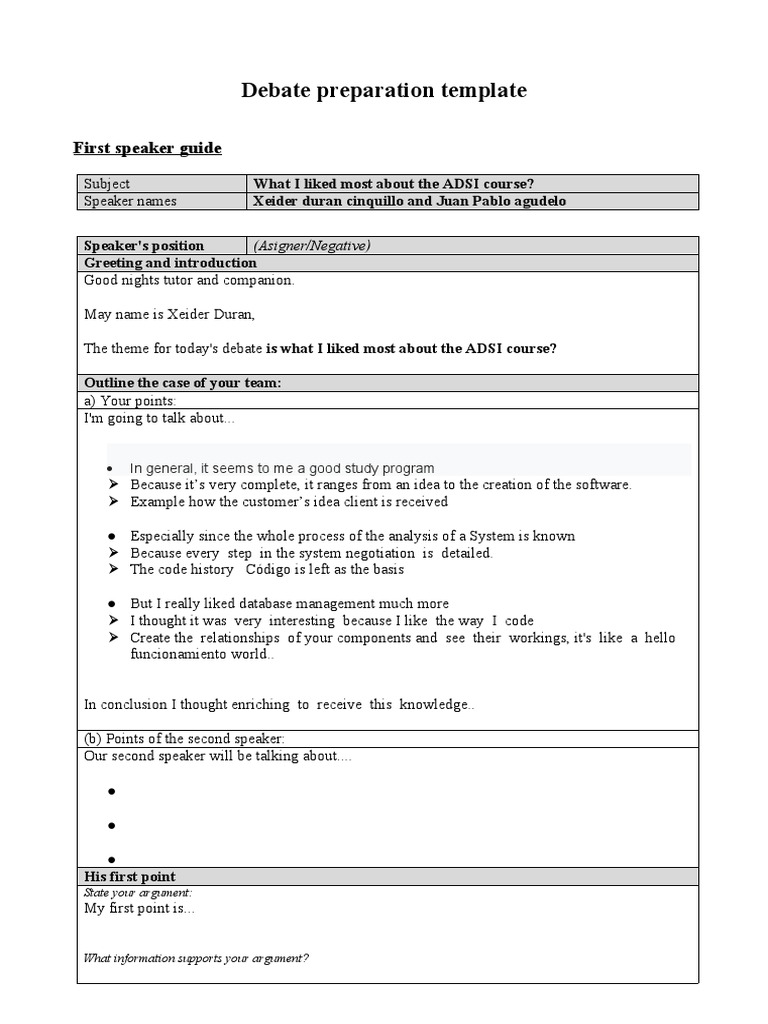 Debate Preparation Template Ofical Inglis | PDF | Argument | Epistemology