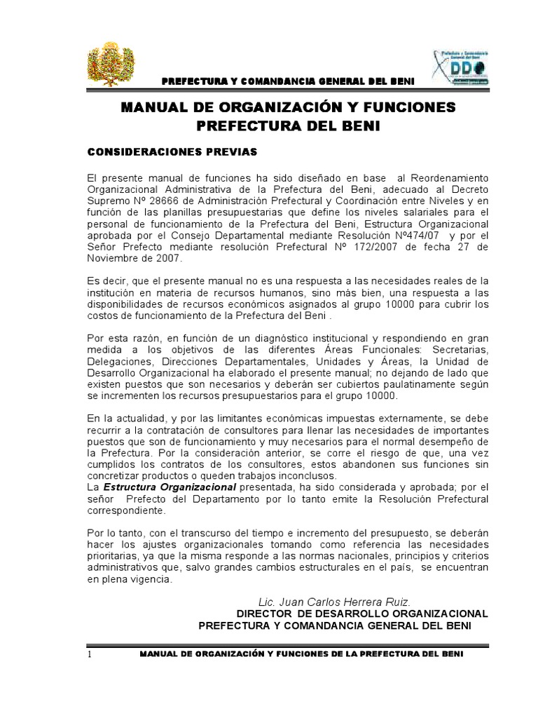 Manual de Organizacion y Funciones PDF | PDF | Alcalde | Comunicación