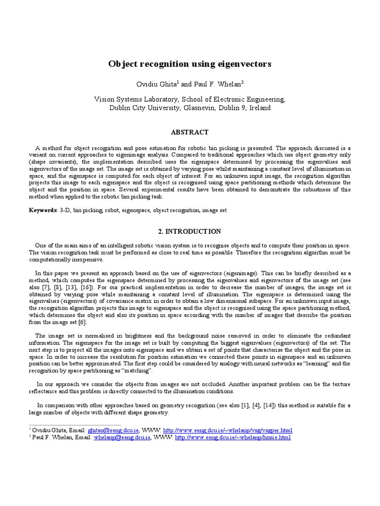 Object Recognition Using Eigenvectors | PDF | Eigenvalues And Eigenvectors | Matrix (Mathematics)