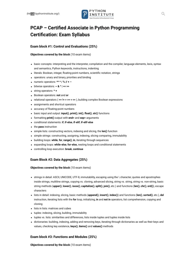 Python - PCAP Exam Syllabus | PDF | Inheritance (Object Oriented Programming) | Class (Computer ...