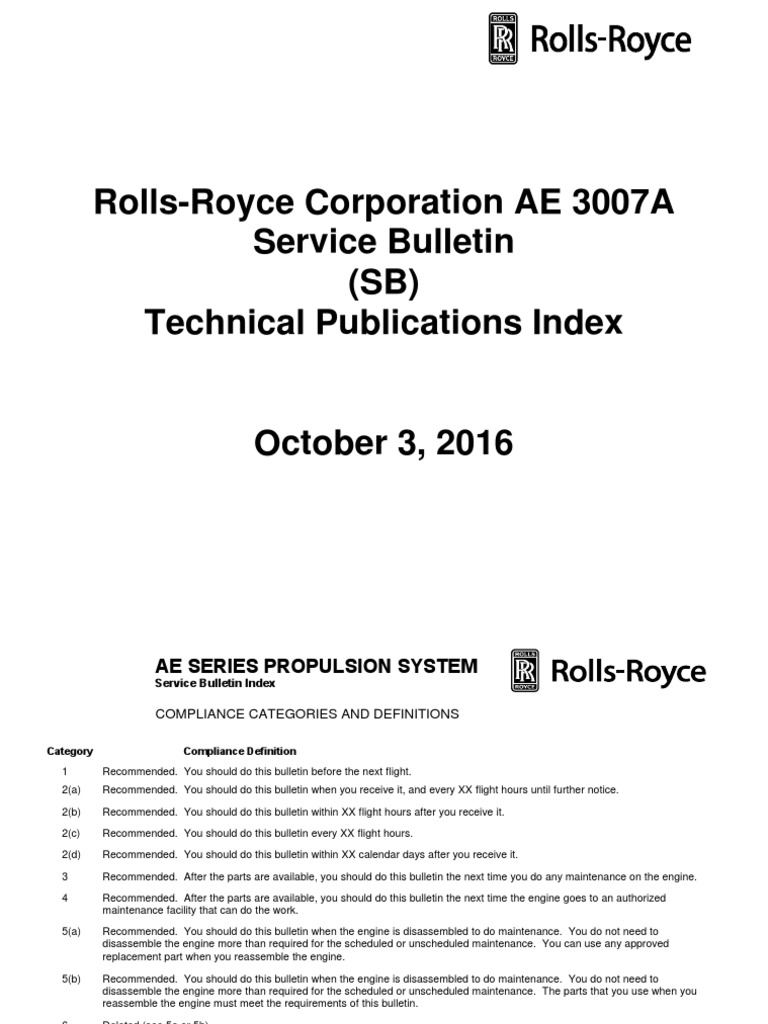 Rolls-Royce Corporation AE 3007A Service Bulletin (SB) Technical ...