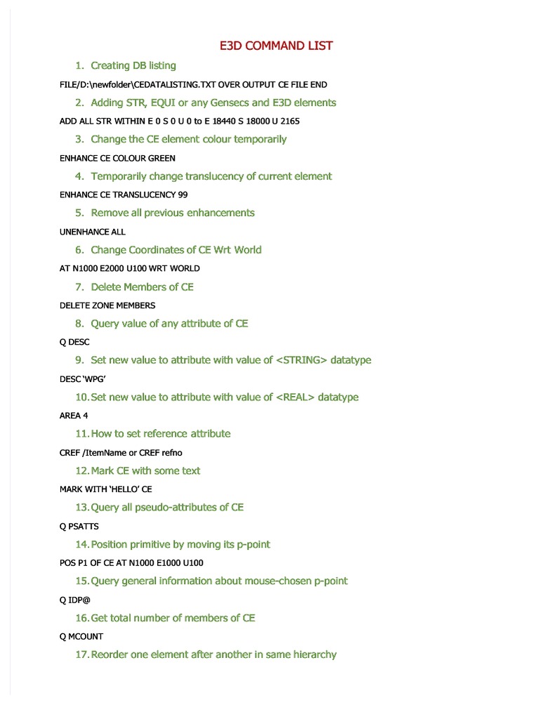 E3D Command List | PDF | Teaching Methods & Materials | Computers