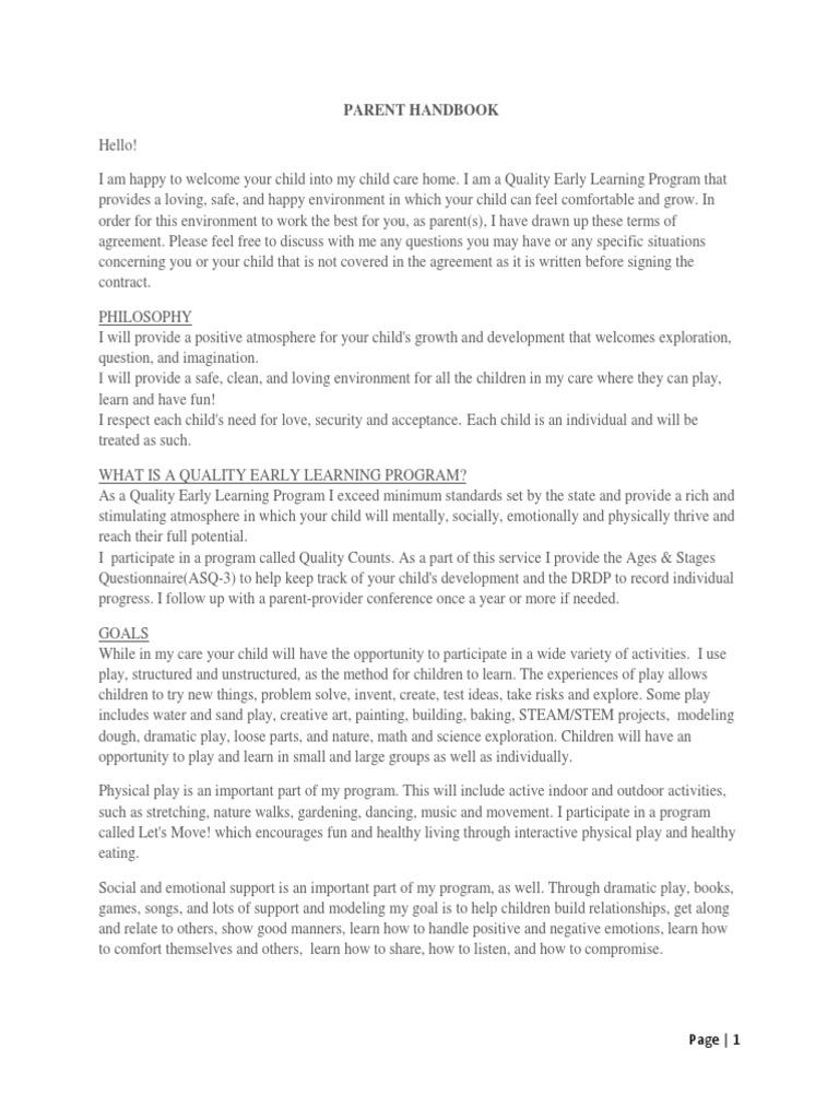 Parent Handbook | PDF | Child Care | Relationships