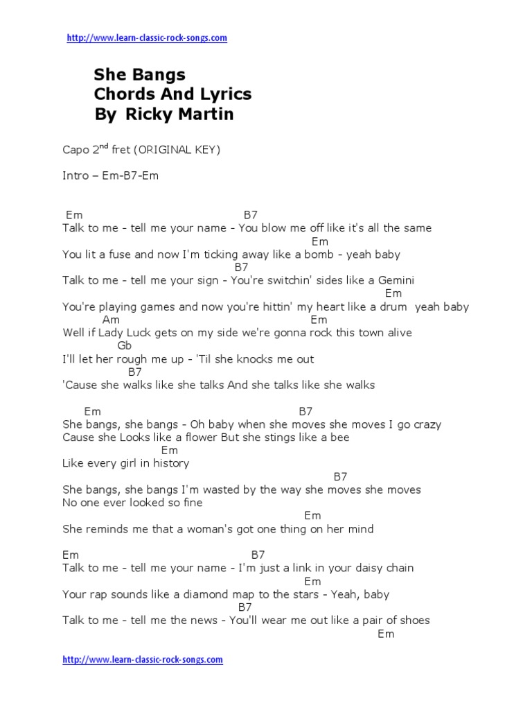 She Bangs Chords and Lyrics by Ricky Martin | PDF