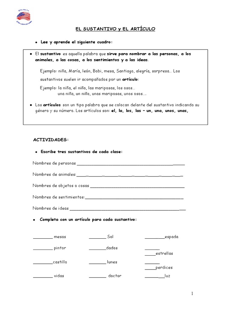 EL SUSTANTIVO y EL ARTÍCULO | PDF | Sustantivo | Morfología Lingüística