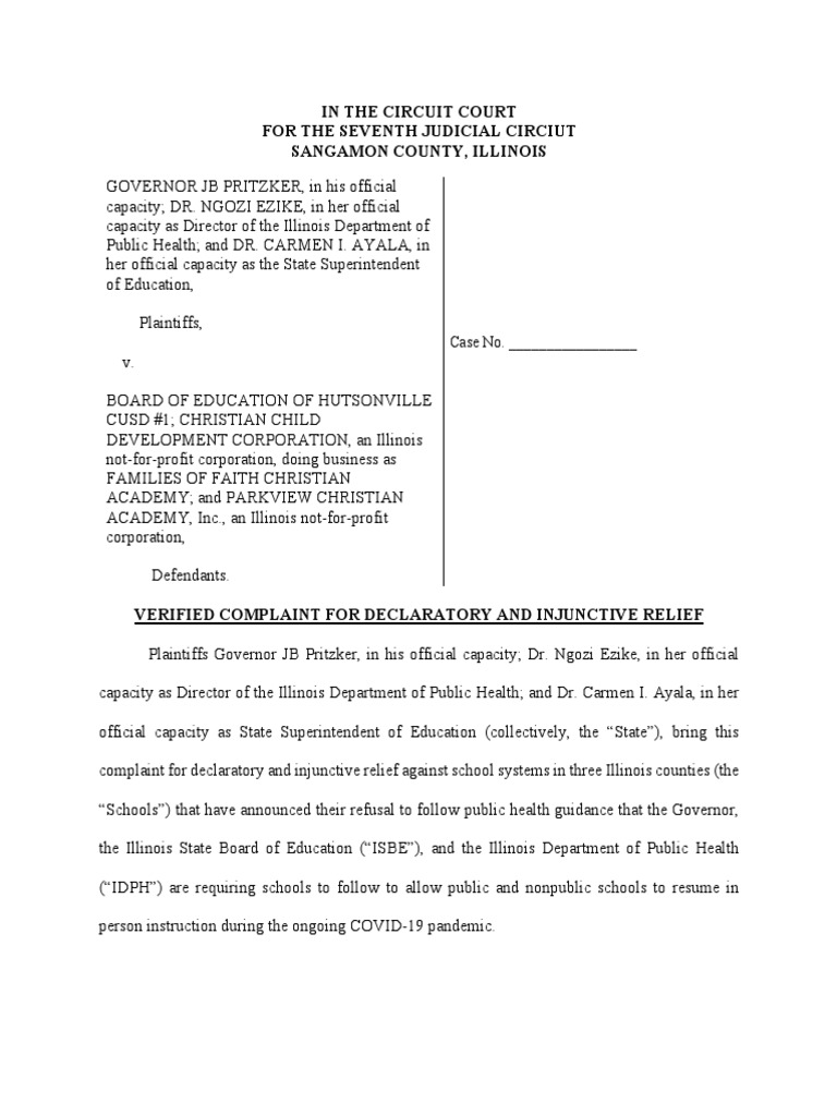 The State v. The Schools - Verified Complaint For Declaratory and Injunctive Relief | PDF ...