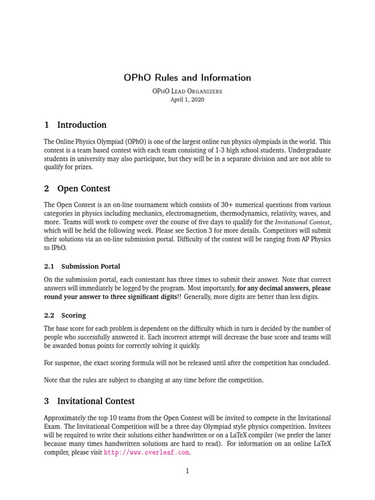 Opho Rules and Information: 2.1 Submission Portal | PDF | Test ...