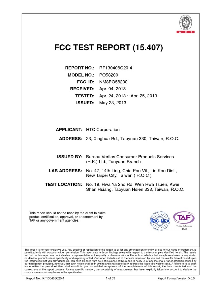 FCC Compliance Test Report | PDF | Ieee 802.11 | Antenna (Radio)