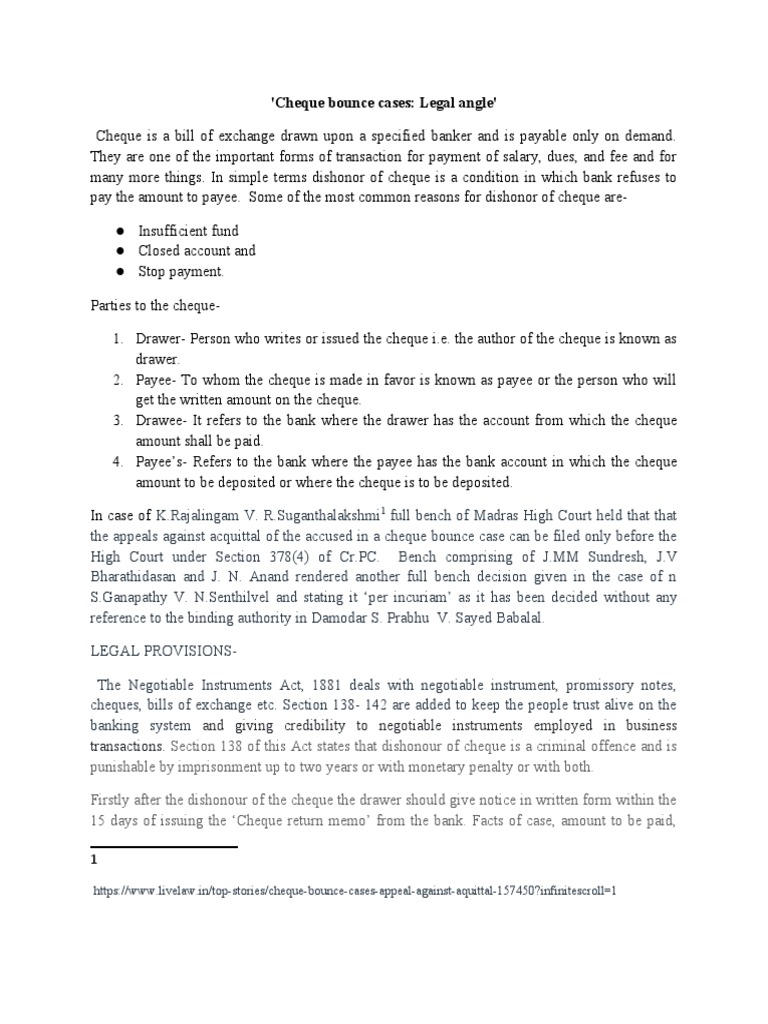 Cheque Bounce Cases: Legal Angle | PDF | Cheque | Payments