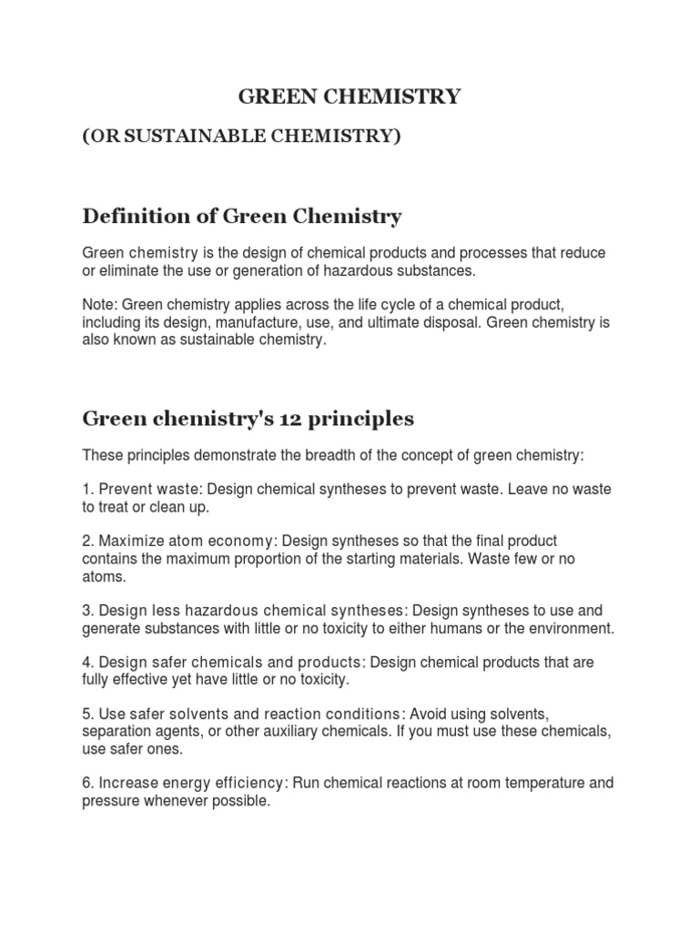 Green Chemistry | PDF | Green Chemistry | Chemistry