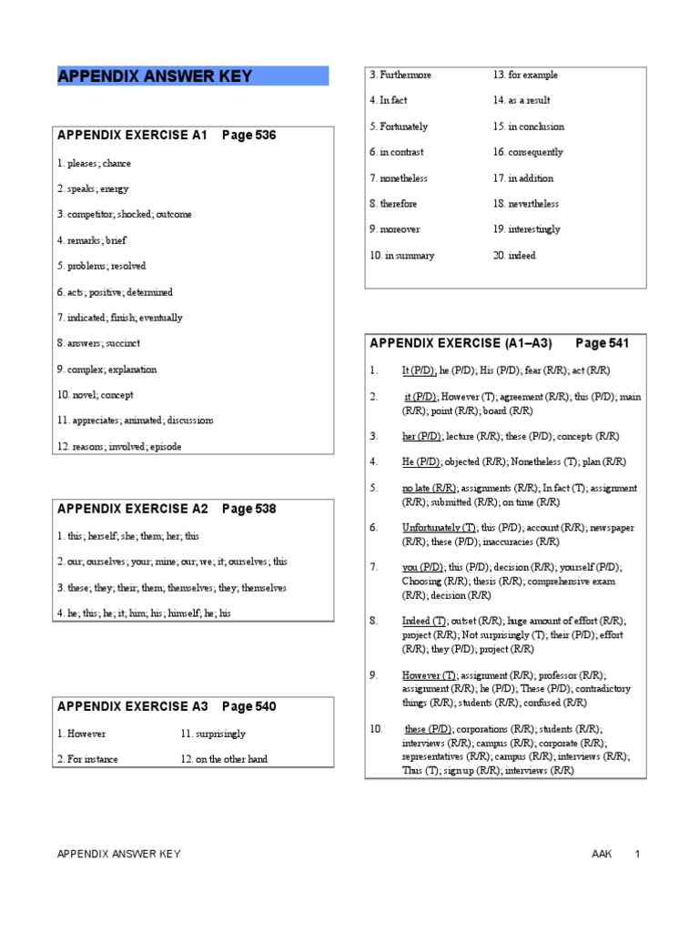 Appendix Answer Key: Appendix Exercise A1 Page 536 | PDF | Nature