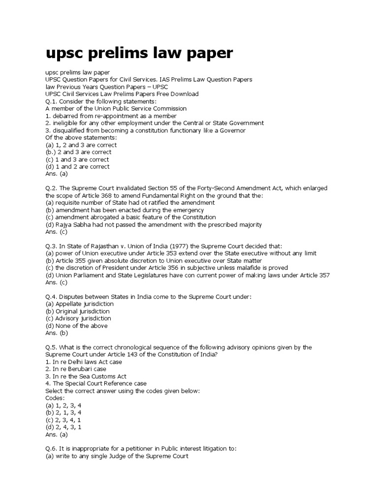 Upsc Prelims Law Paper | PDF | Supreme Court Of India | Supreme Court ...