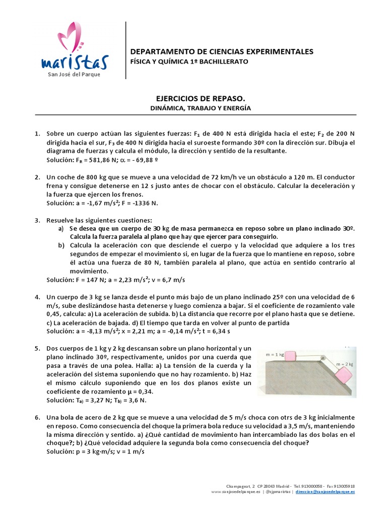 Fyq - 1bach - Repaso - Dinamica Trabajo y Energía | PDF | Fricción | Masa