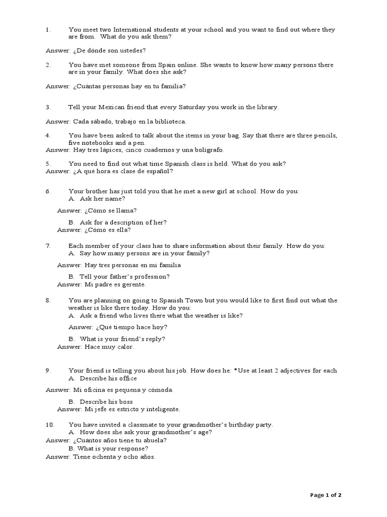 Beginner Spanish Practice Questions (And Answers) | PDF