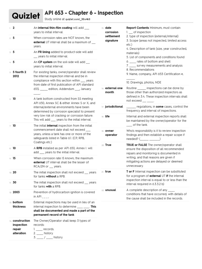 API 653 - Chapter 6 - Inspection PDF | PDF | Corrosion | Business
