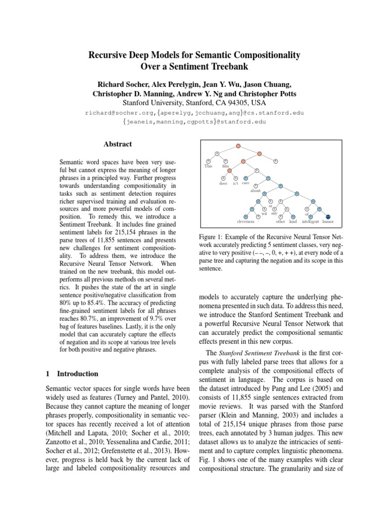 Recursive Deep Models For Semantic Compositionality Over A Sentiment Treebank | PDF