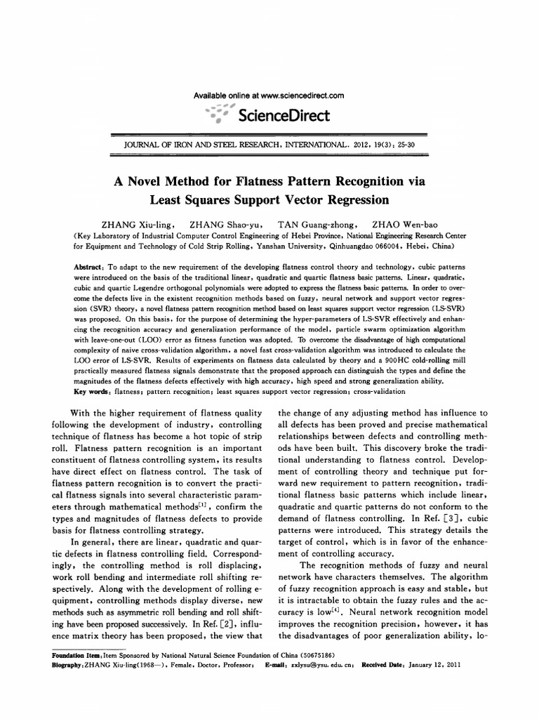Sciencedirect: A Novel Method For Flatness Pattern Recognition Via Least Squares Support Vector ...