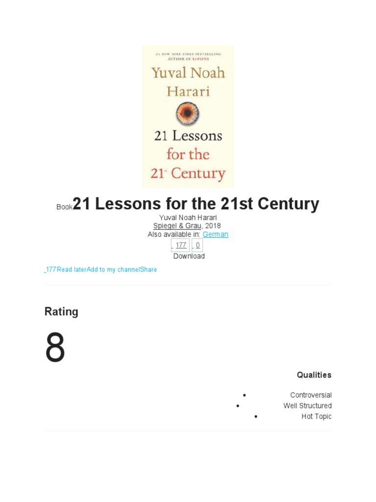 21 Lessons For The 21st Century - Yuval | PDF | Artificial Intelligence ...