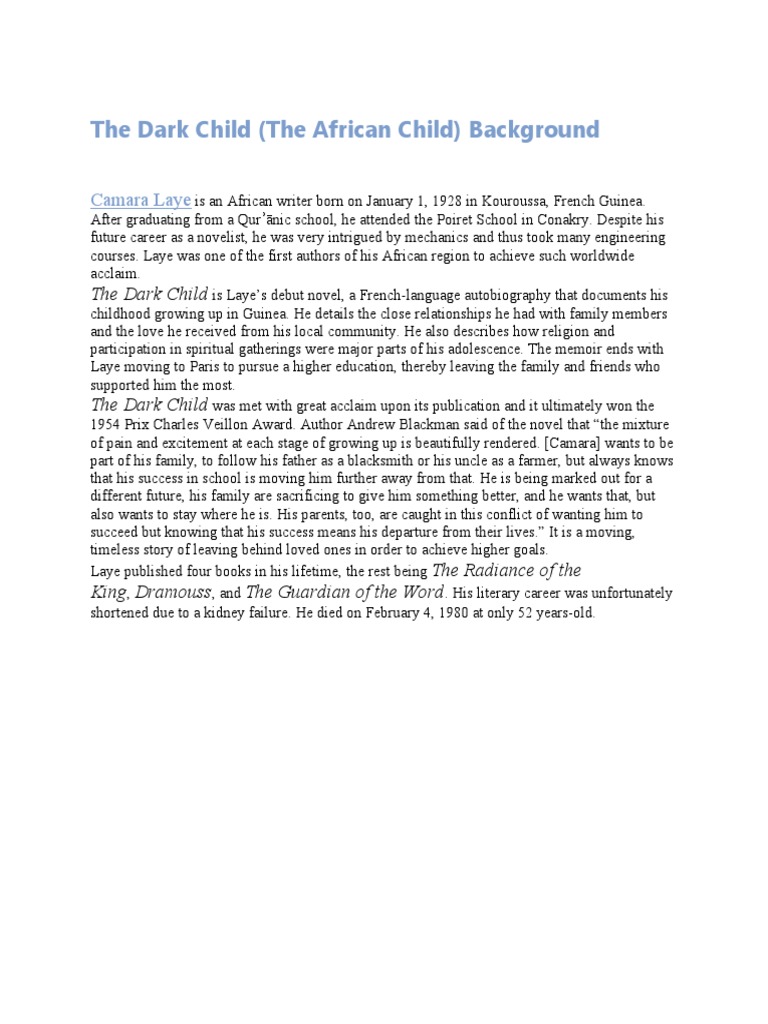 The Dark Child (The African Child) Background: Camara Laye | PDF