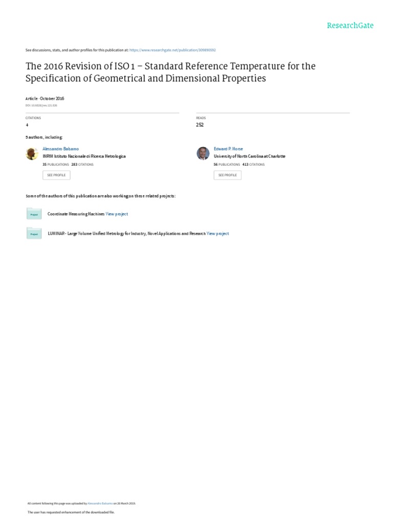 The 2016 Revision of ISO 1 – Standard Reference Temperature for the ...