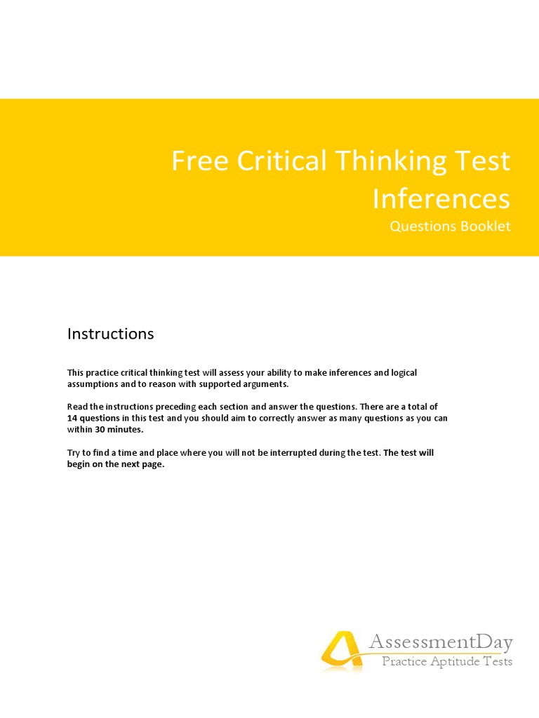 Free Critical Thinking Test Inferences Questions | PDF | Inference ...