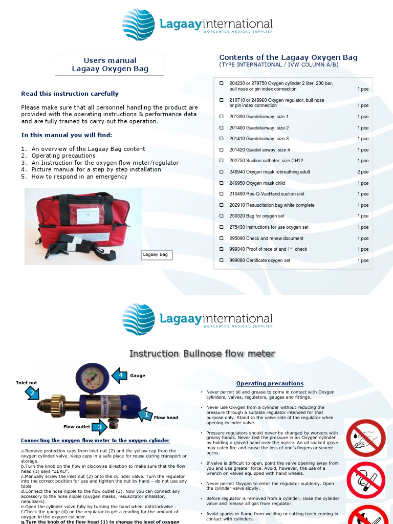 Users Manual Lagaay Oxygen Bag Contents of The Lagaay Oxygen Bag | PDF ...