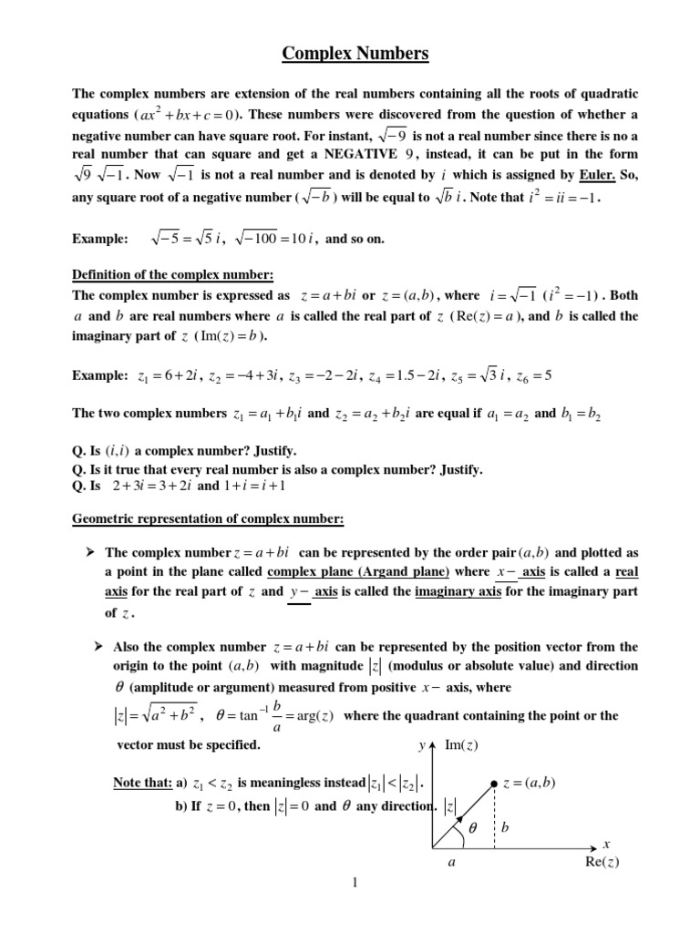 Complex Numbers Hand Out PDF | PDF | Complex Number | Sine