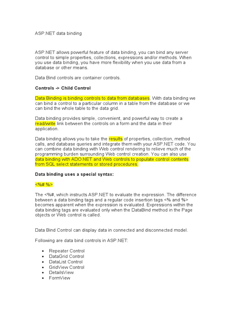 Lesson 7databinding | PDF | Method (Computer Programming) | Active Server Pages