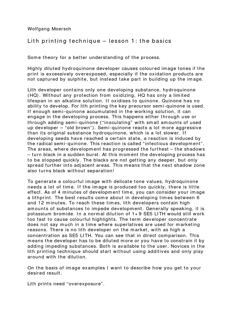 Lith Printing Technique - Lesson 1: The Basics | PDF | Exposure ...