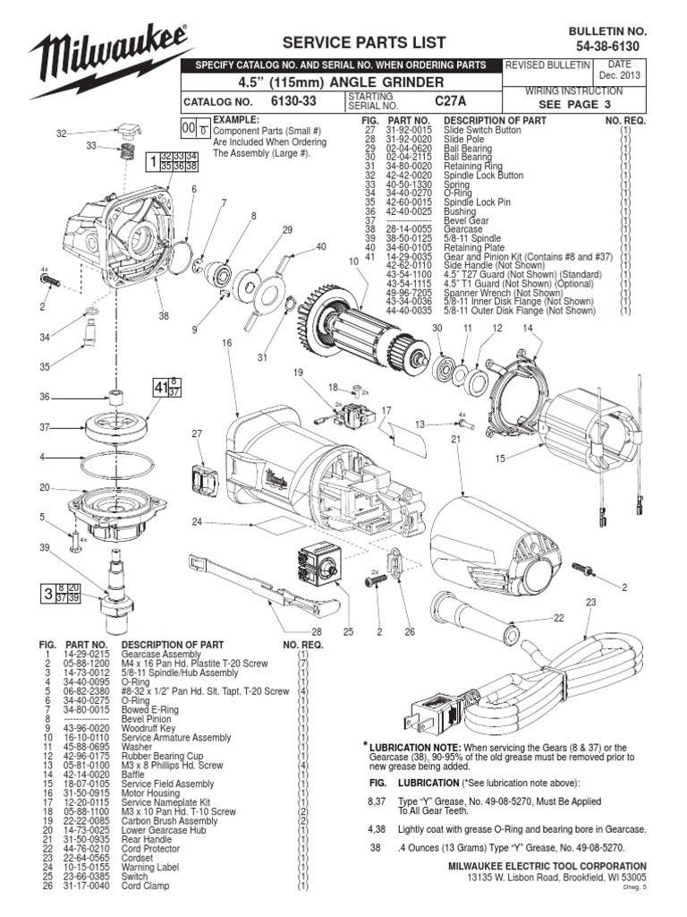 Service Parts List: 4.5" (115mm) ANGLE GRINDER | PDF | Switch ...