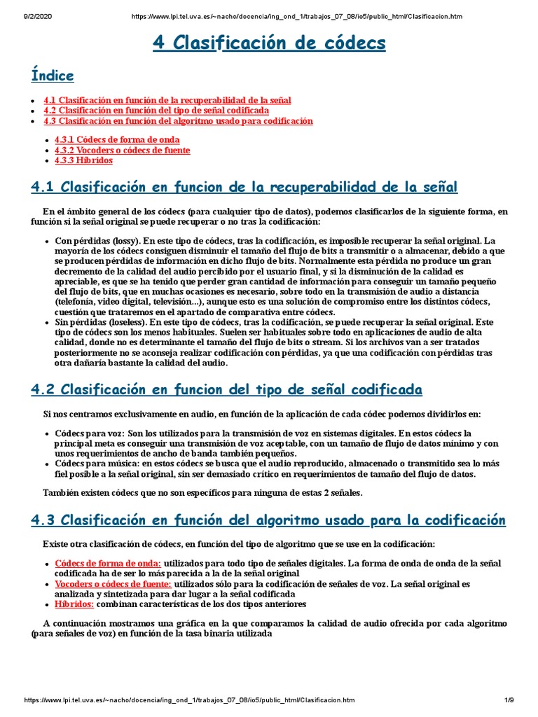 Clasificacion de Los Codecs de Audio | PDF | Códec | Sonido