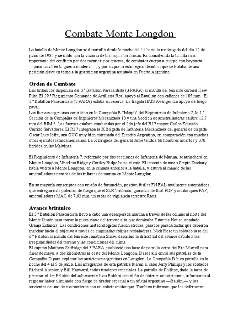 Combate Monte Longdon | PDF | Ciencia militar | Organización militar