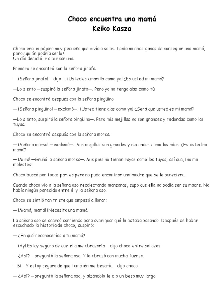 CHOCO ENCUENTRA UNA MAMÁ Keiko Kasza | PDF