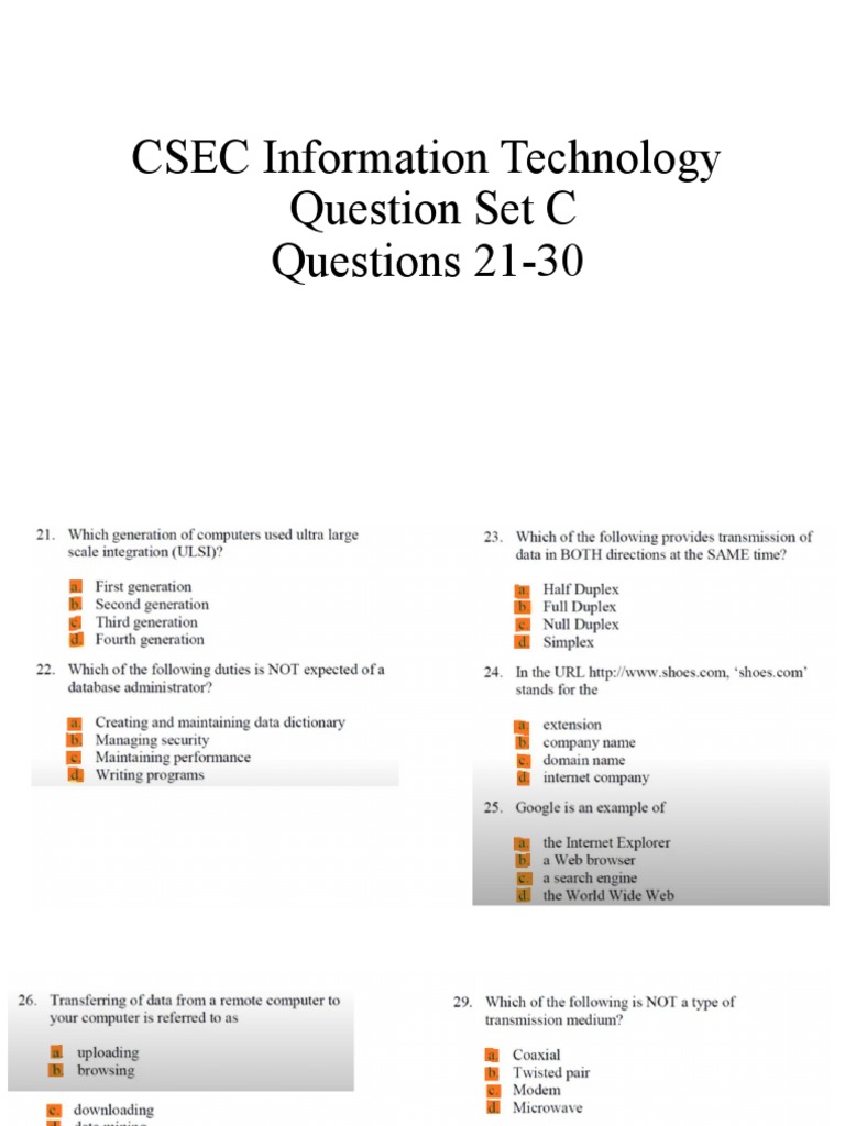 CSEC Information Technology Question Set C Questions 21-30 | PDF