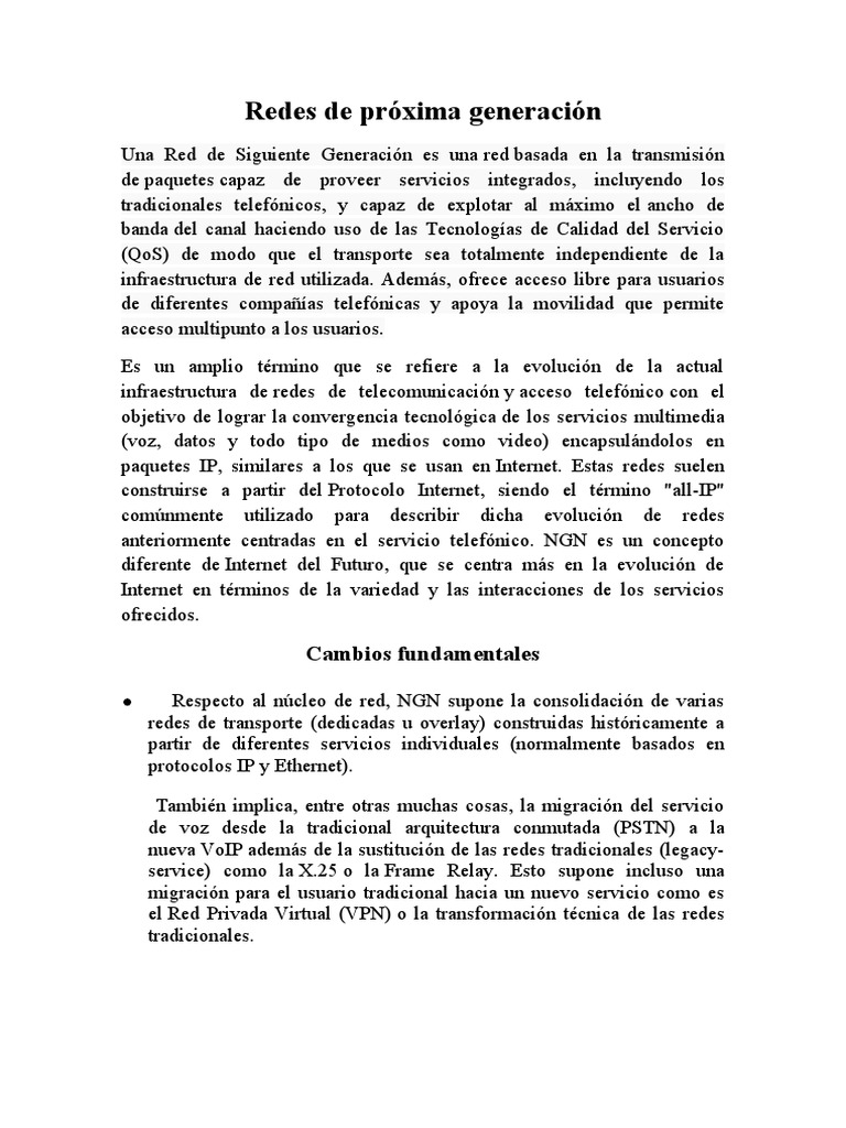 Redes de Próxima Generación | PDF | Voz sobre IP | Red de computadoras