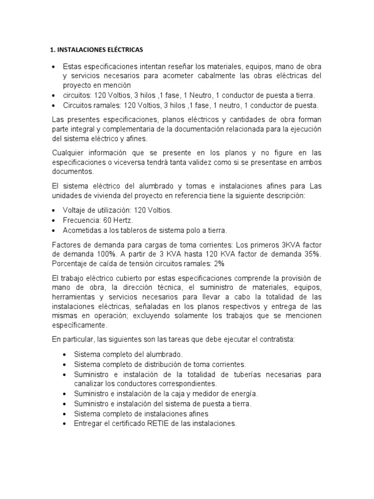 Especificaciones Tecnicas Instalaciones Electricas | PDF | Tubería (transporte de fluidos ...