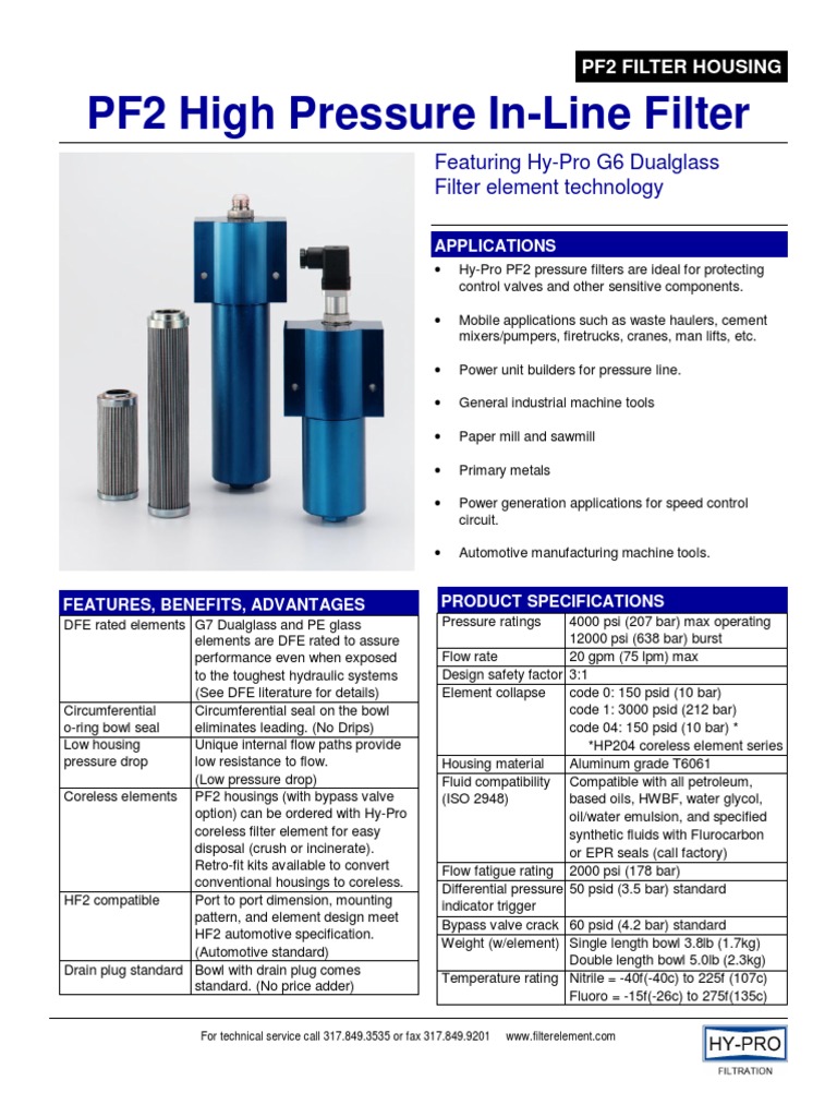 PF2 High Pressure In-Line Filter: Featuring Hy-Pro G6 Dualglass Filter ...