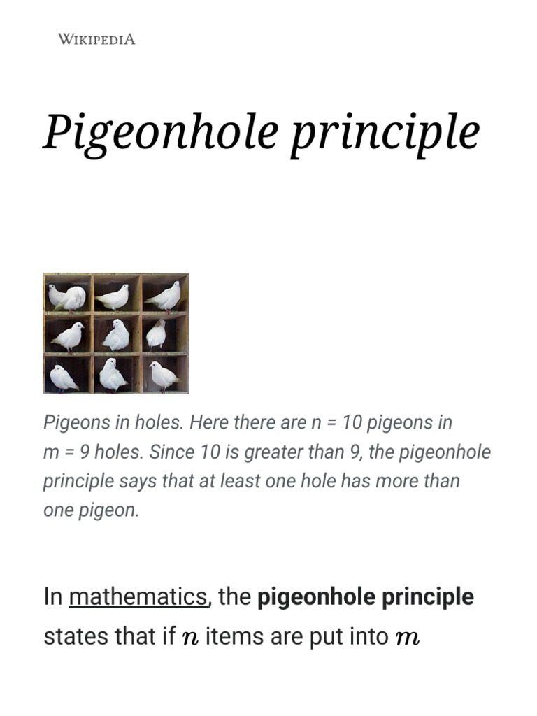 Pigeonhole Principle - Wikipedia | PDF | Mathematical Concepts | Teaching Mathematics