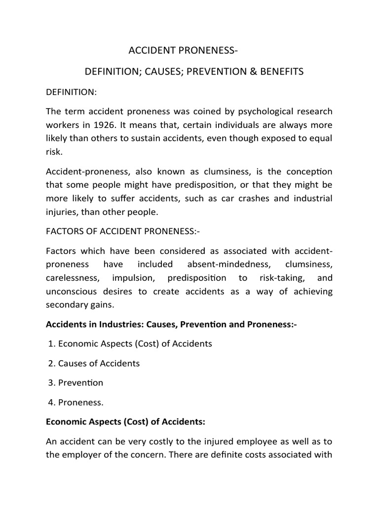 Accident Proneness-Definition Causes Prevention & Benefits | PDF ...