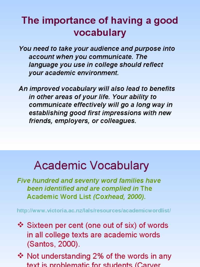 The Importance of Having A Good Vocabulary | PDF | Vocabulary | Reading ...