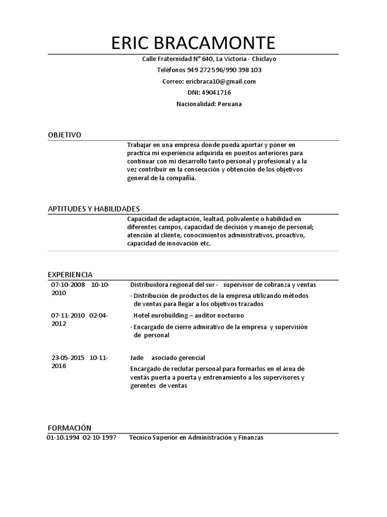 Currículum de Eric Bracamonte | PDF