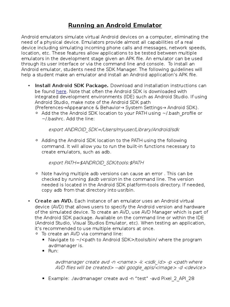 Running An Android Emulator: Install Android SDK Package. Download and ...