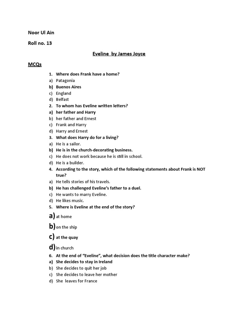 Eveline: Analysis and Questions Guide | PDF