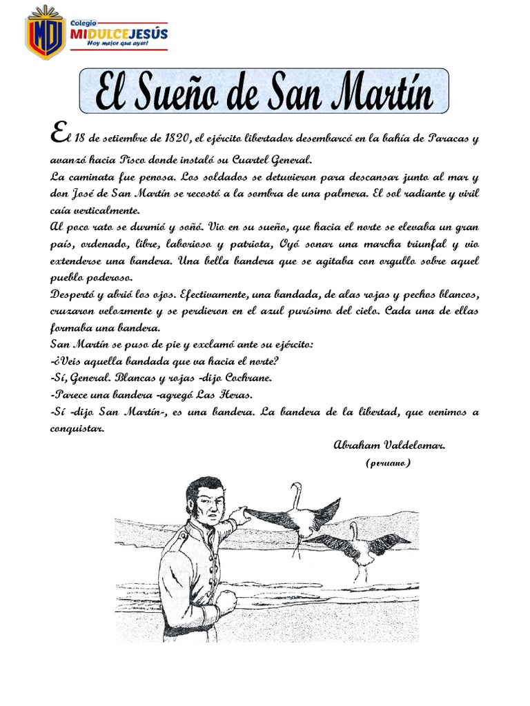 Ficha El Sueño de San Martín para Tercero de Primaria PDF | PDF