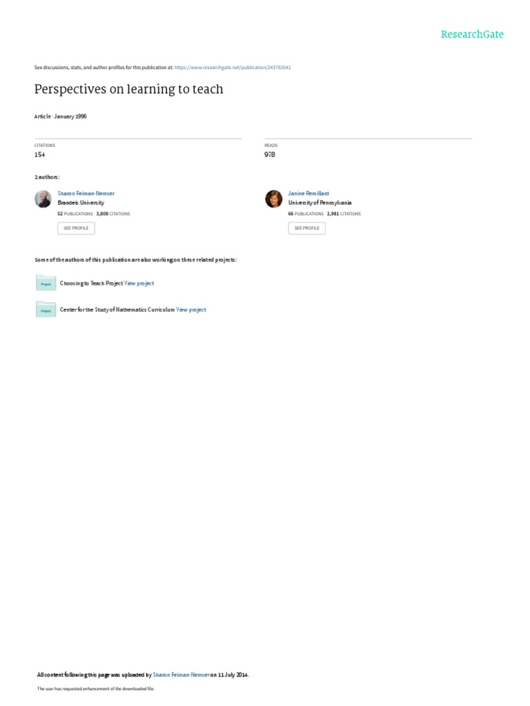 Perspectives On Learning To Teach: January 1996 | PDF | Teacher ...