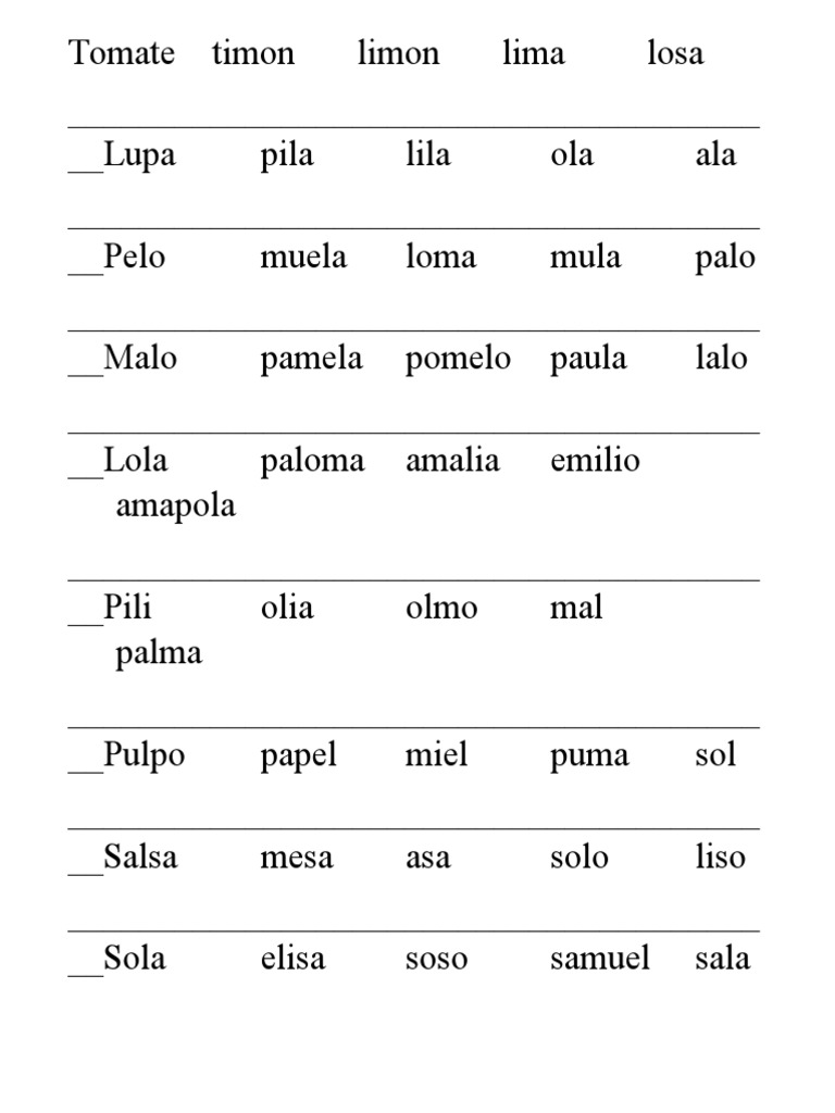 Dictado Fonema M P L T S | PDF | Cocina, comidas y vino | Relaciones ...
