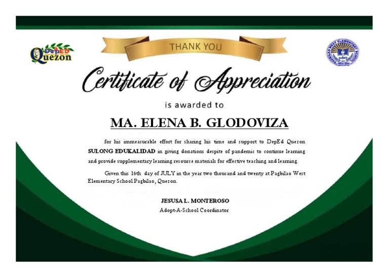 Adopt-A-School Certificate | PDF
