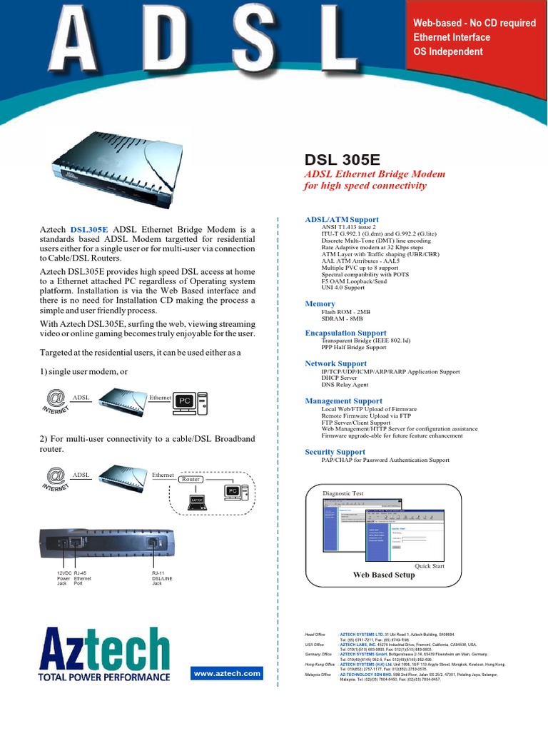 DSL 305E: ADSL Ethernet Bridge Modem For High Speed Connectivity | PDF ...