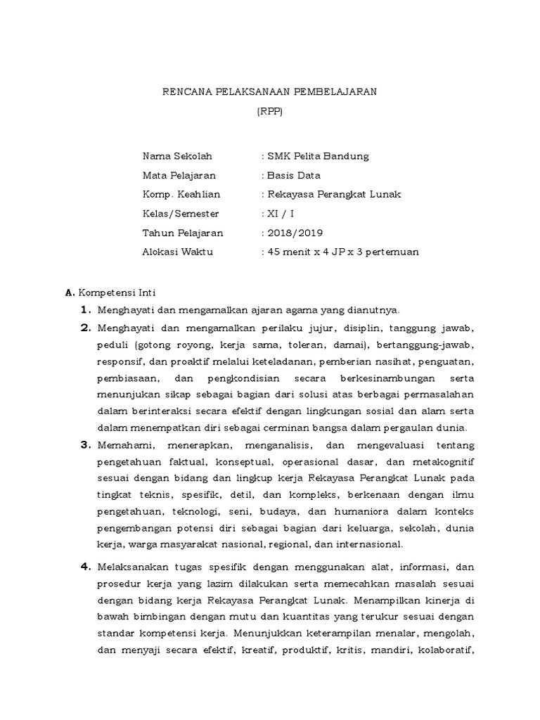 RPP - Basis Data - KD 3.2 4.2 - ERD | PDF | Karier & Perkembangan