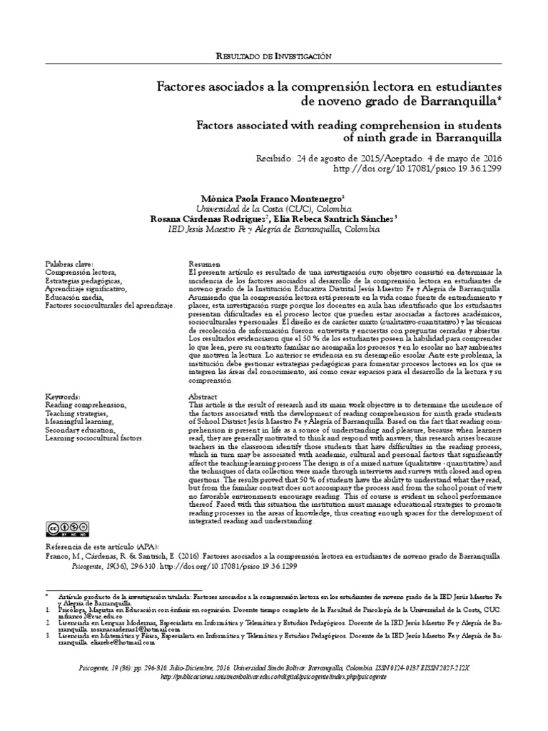 Franco 2016 PDF | PDF | Comprensión lectora | Aprendizaje